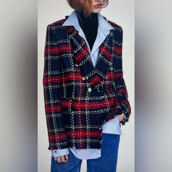 WD.NY | Jackets & Coats | Wdny Fringe Trim Tartan Plaid Tweed Blazer ...
